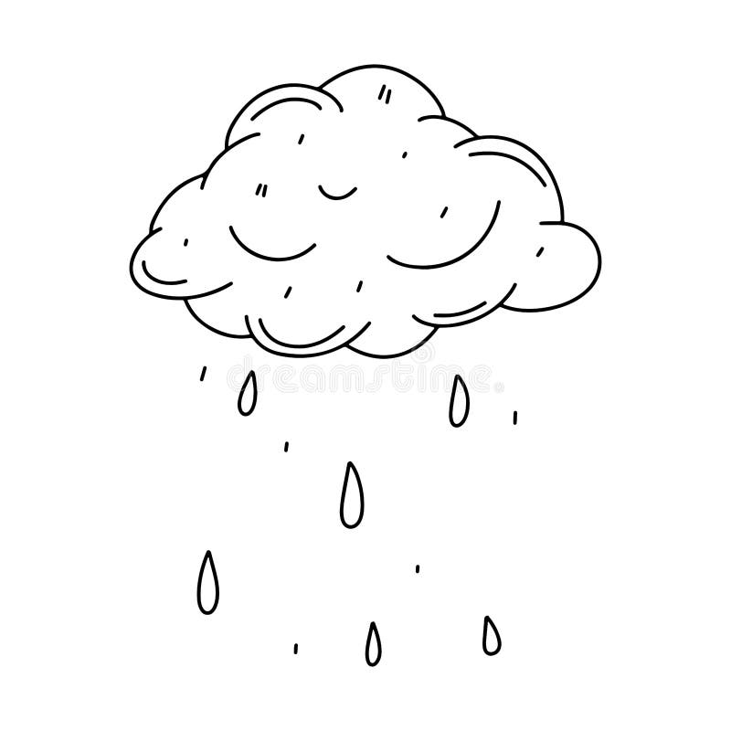 Cloud with Rain in Hand Drawn Doodle Style. Raining Cloud Icon. Vector ...
