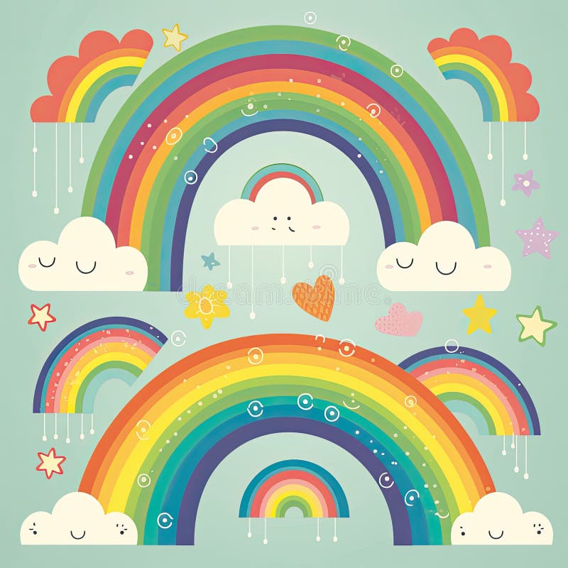 Cloud and Rainbow Design. Cute Rainbows with Happy Faces. Rainbow and ...