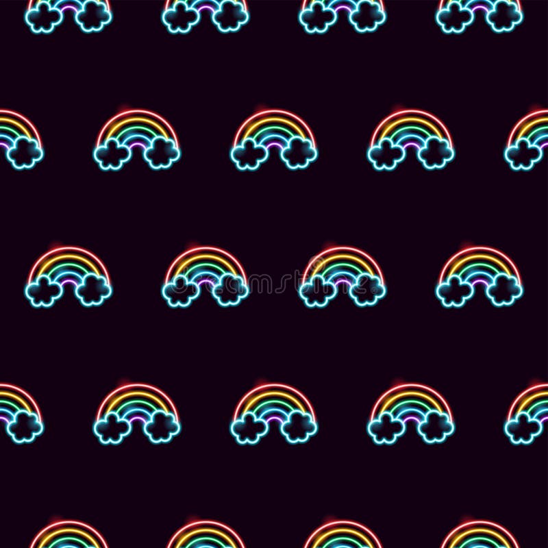 Cloud Rainbow Seamless Neon Pattern Stock Vector - Illustration of ...