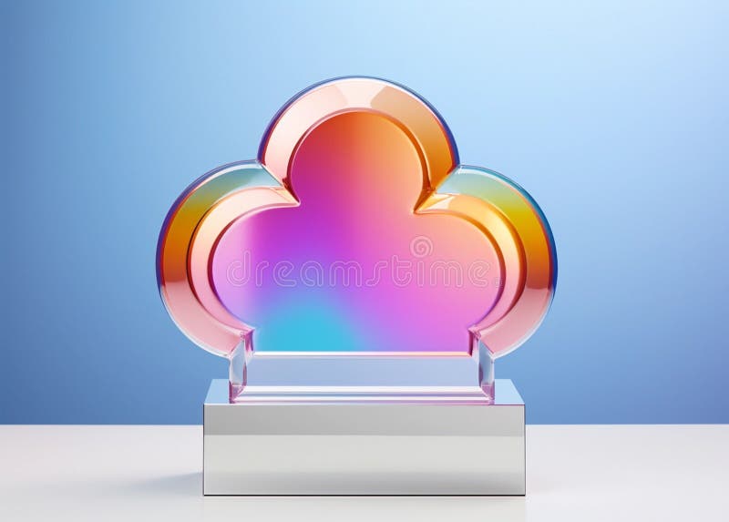 Cloud and Rainbow Shaped Award on Podium on Pastel Background Stock ...