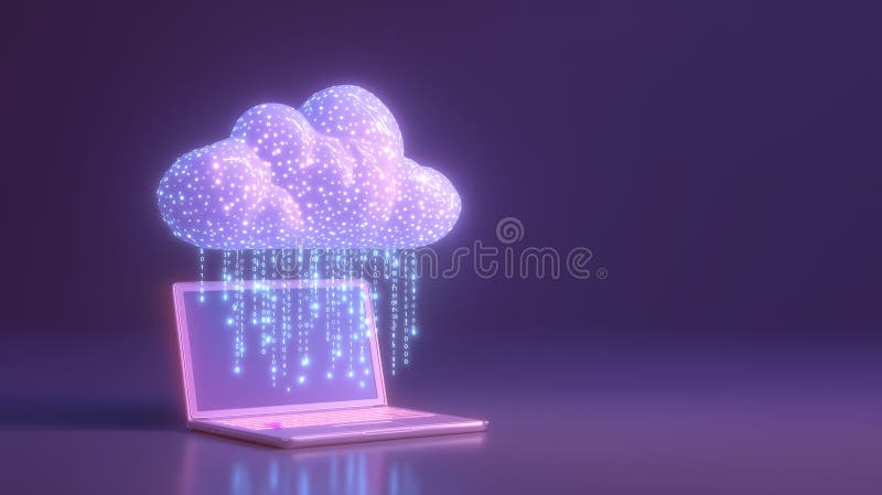 Cloud Raining Binary Code into Laptop Creates a Vibrant Visual of ...