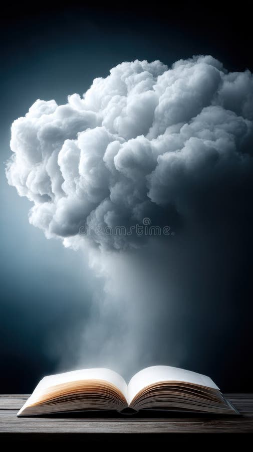 Cloud Raining Thoughts into Open Book, Creating Mystical Atmosphere ...