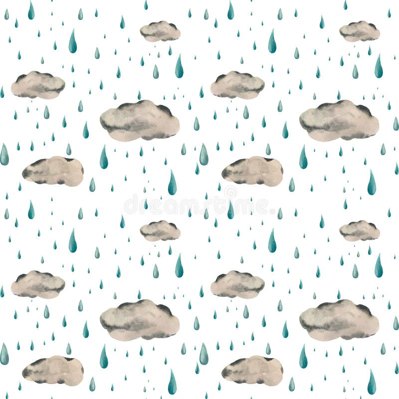Cloud Rainy Grey Drop Simple Pattern Watercolor Stock Illustration ...