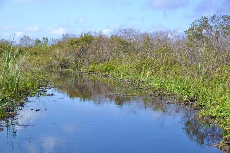 Cloud Reflections on Water Surface in Narrow Channel Along the Shore ...