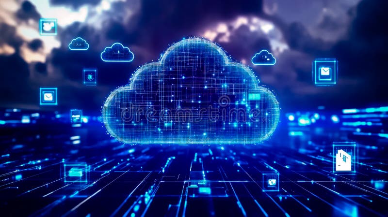 Cloud Resources, with Digital Clouds Made of Abstract Shapes Floating ...