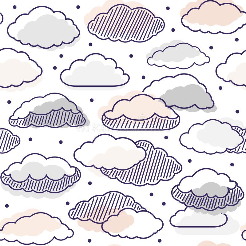Cloud Seamless Pattern with Lines, Striped Structure, Nursery Pastel ...