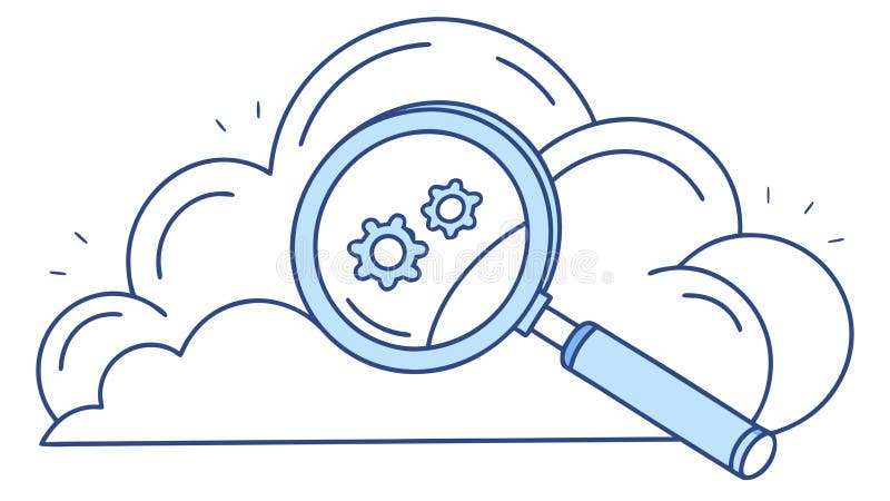 Cloud Search Icon with a Magnifying Glass and Gears. Data Analysis. Vector Design Generative AI ...