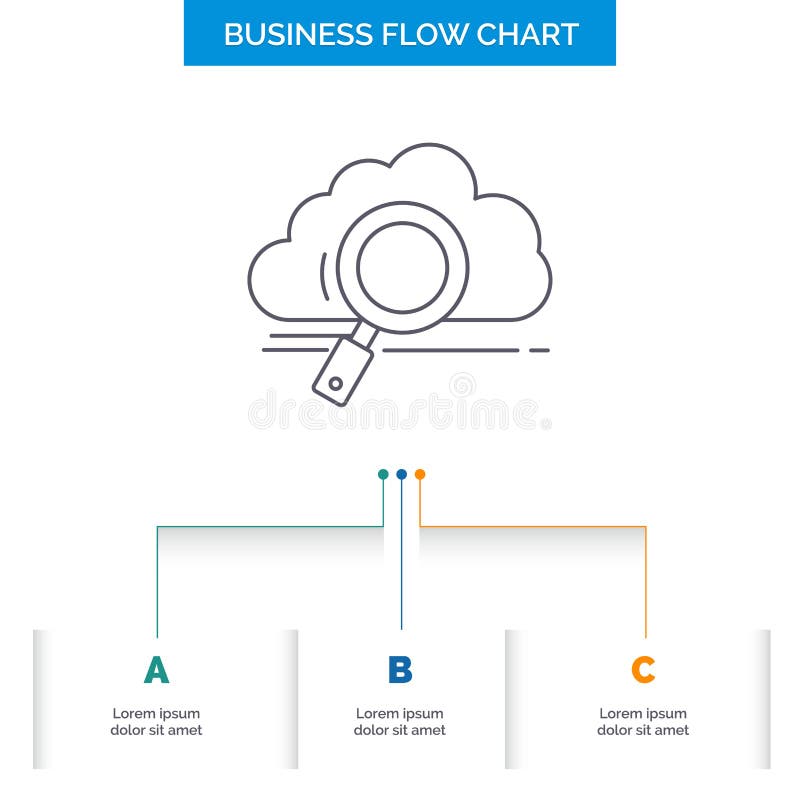 Cloud, Search, Storage, Technology, Computing Business Flow Chart Design with 3 Steps. Line Icon ...