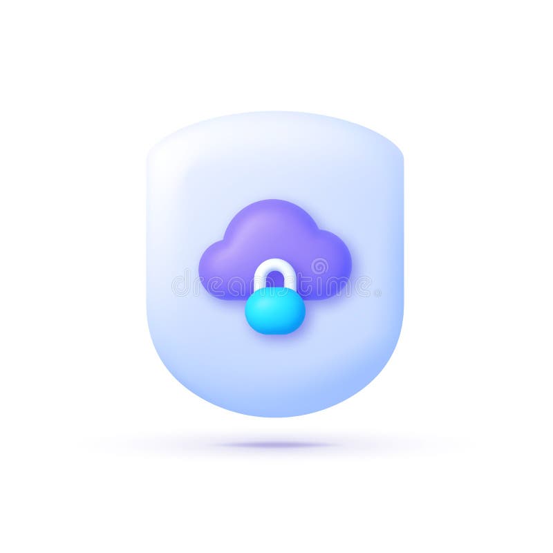 Cloud Secure 3D Vector Illustration for Mobile App Design. Shield Icon ...