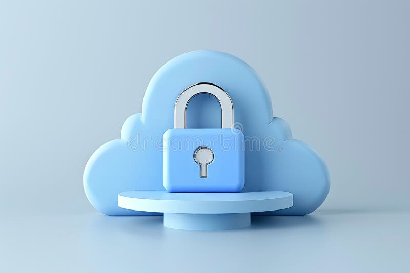Cloud Security Concept, Blue Padlock on a Pedestal with a Cloud, Data ...
