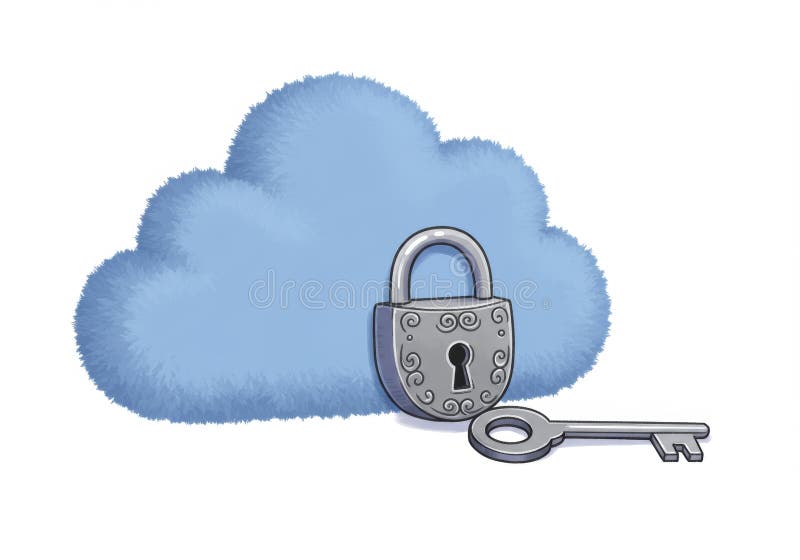 Cloud Security Concept with Key and Padlock Illustration Stock ...