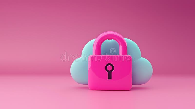 Cloud Security Concept in Pink and Blue Colors Stock Illustration ...