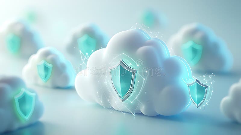 Cloud Security Concept with Protective Shields White Clouds ...
