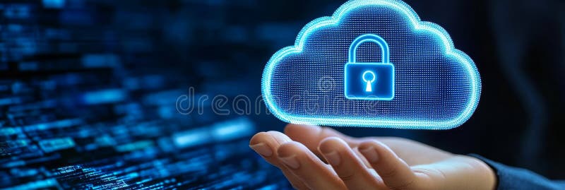 Cloud Security, Data Protection Concept Digital Cloud, Padlock Symbol, Hand, Cybersecurity ...