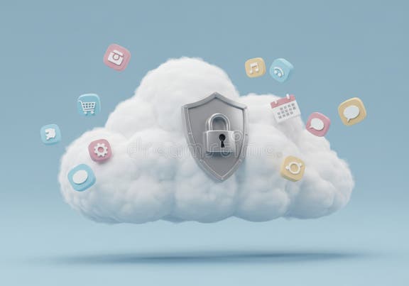 Cloud Security and Data Protection Concept with Padlock and Shield Stock Illustration ...