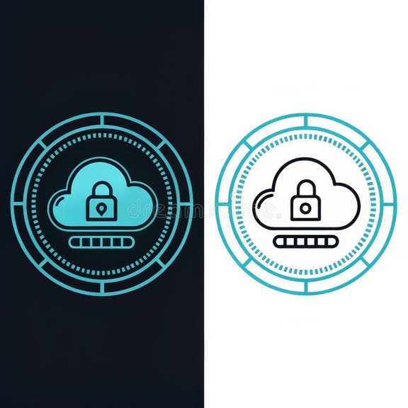 Cloud Security Icon Circular Design, Password Protected, Data ...