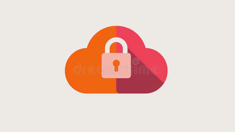 Cloud Security Icon, Secure Data Storage Symbol with Lock and Long ...