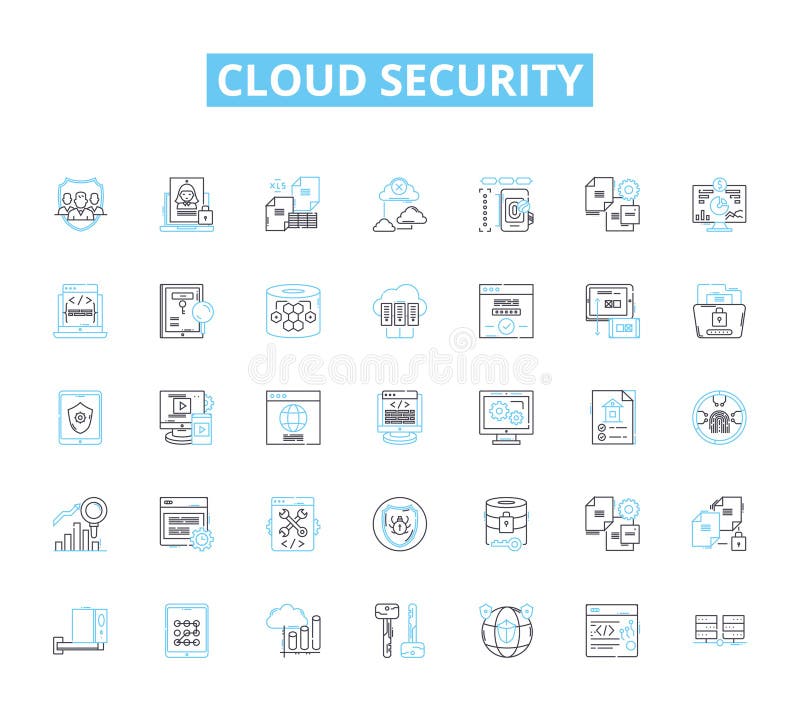 Cloud Security Linear Icons Set. Encryption, Compliance, Authentication ...