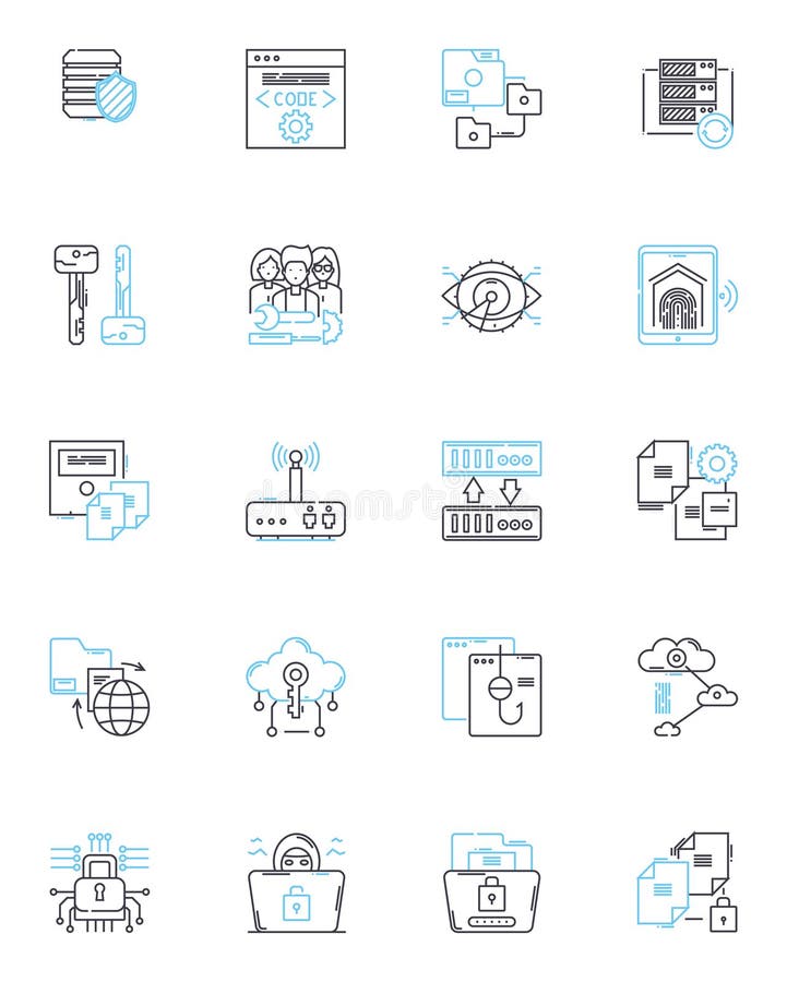 Cloud Security Linear Icons Set Encryption Firewall Authentication Malware Vulnerability