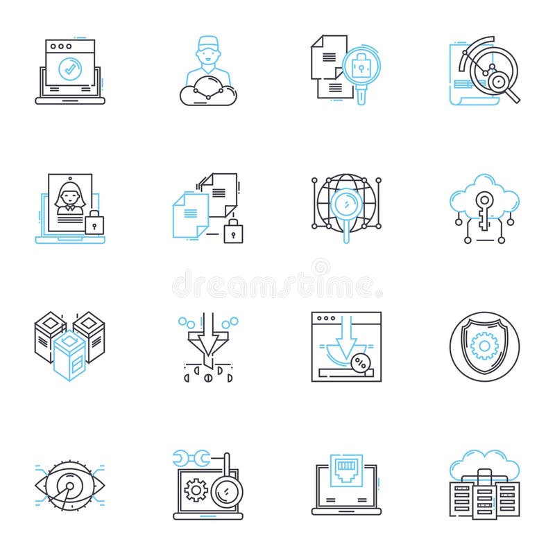 Cloud Security Linear Icons Set Encryption Firewall Authentication Malware Vulnerability