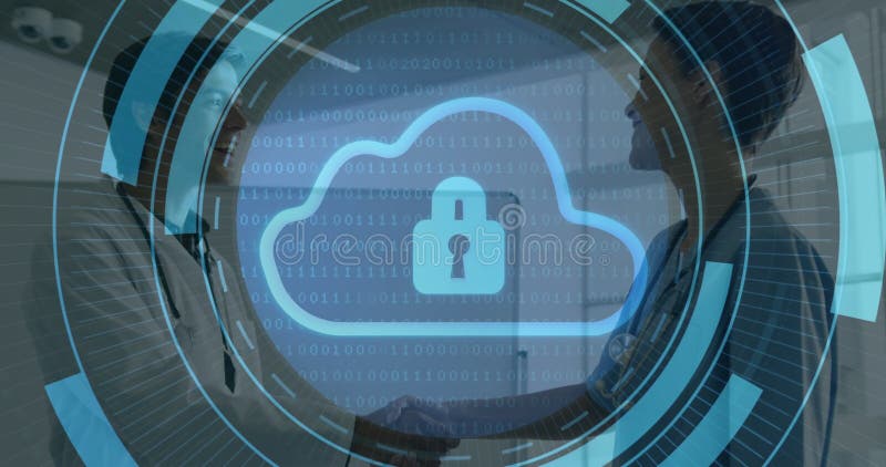 Cloud Security Lock Animation Over Two Professionals Shaking Hands in ...