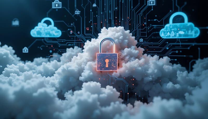 Cloud Security Network Data Protection Padlock Stock Illustration - Illustration of secure ...