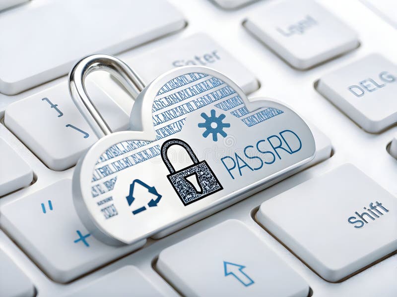 Cloud Security Padlock Protecting Password on Keyboard Stock ...
