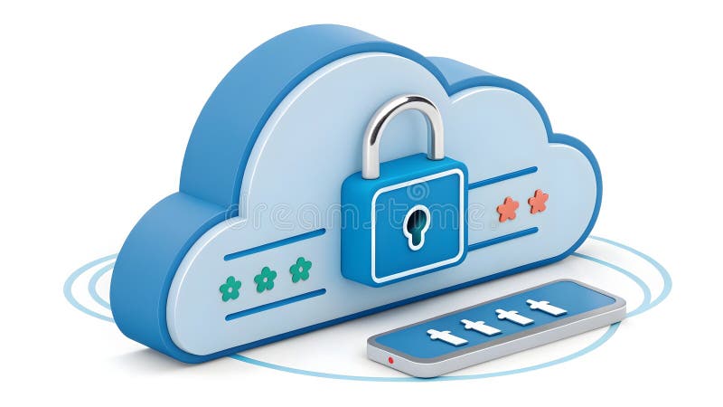Cloud Security with a Padlock Symbol and Mobile Device Displaying User ...