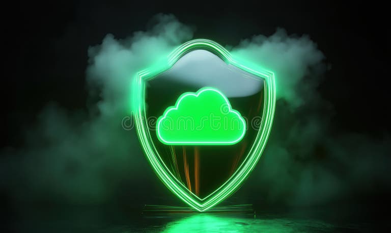 Cloud Security Shield Glowing in Green Light, Representing Data ...