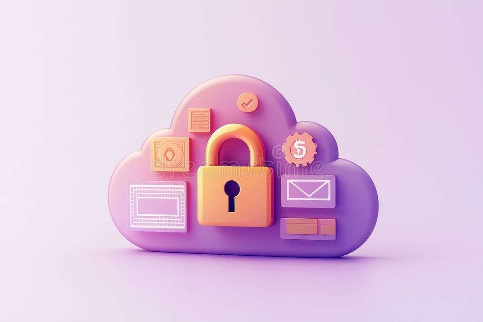 Cloud Security Solutions for Digital Assets Online Environment 3d Graphic Secure Data Stock ...