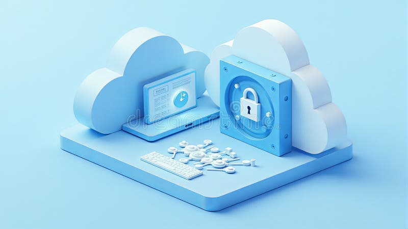 Cloud Security System with Lock Icon Stock Illustration - Illustration ...