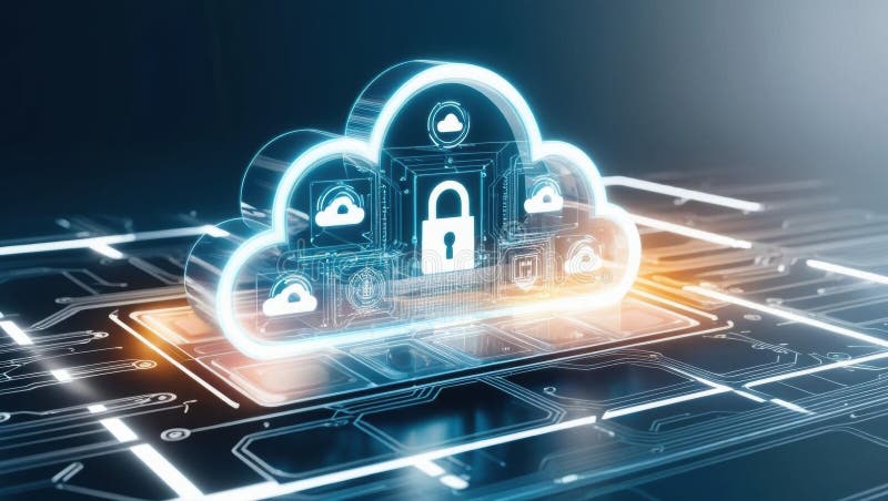 Cloud Security Visualization Features Glowing Holographic Icons and ...