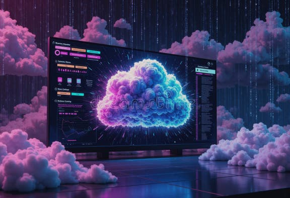 Cloud Server Interface Displayed on a Large Screen with Vibrant Colors ...