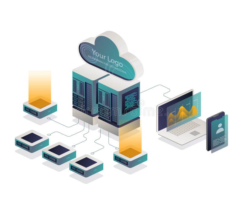 Cloud and Server Isometric in Isometric Illustration Stock Vector ...