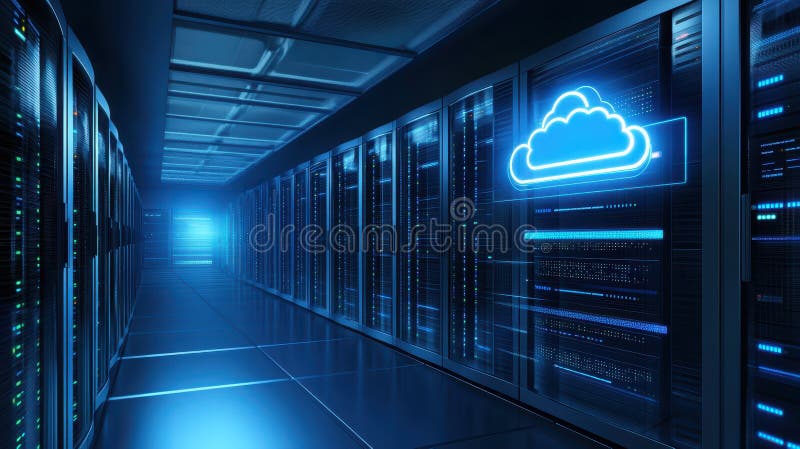 Cloud Server in a Modern Server Room, Enhanced Data Storage, Security ...