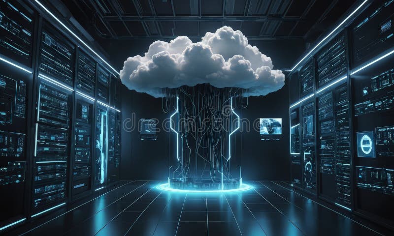 Cloud in server room stock illustration. Illustration of technology ...
