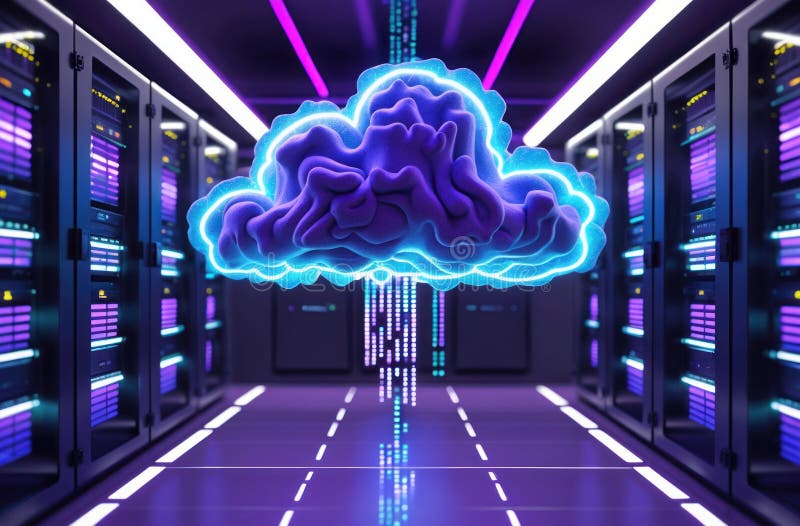 Cloud in Server Room, Vibrant Colors. Futuristic, Sleek Tech Stock ...