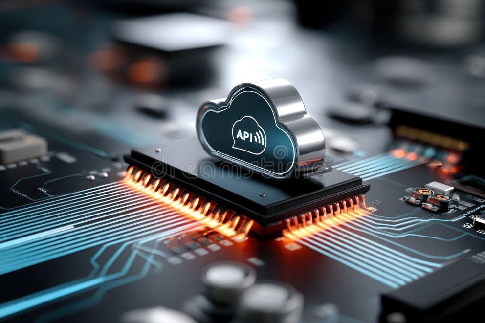 Cloud Server Symbol on Circuit Board with Glowing Data Streams ...