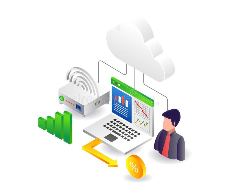 Cloud Server Tethering Wifi for Network Connection Stock Illustration ...