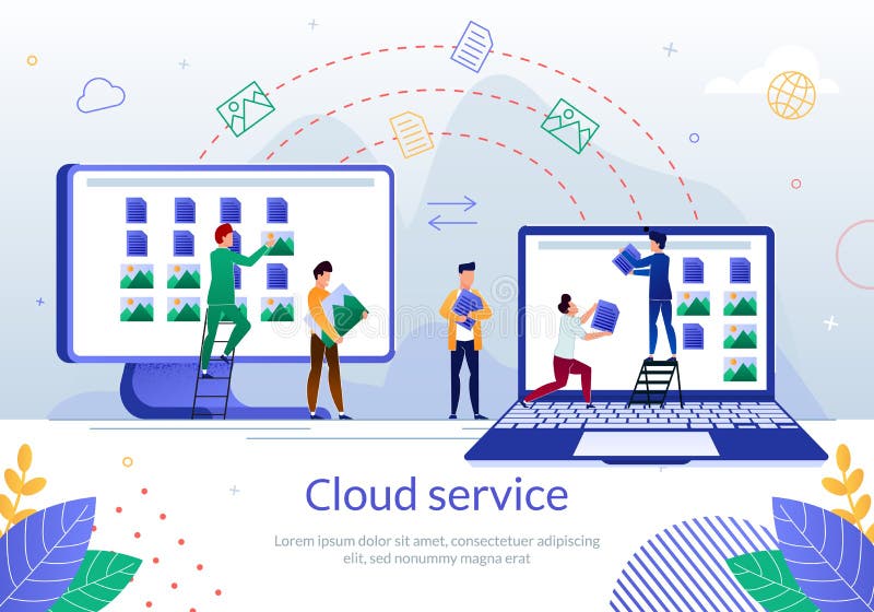 Cloud Service for Business Team Work Vector Poster Stock Vector ...