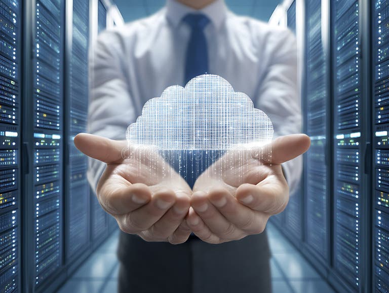 Cloud Service Hands for Data Storage and Network Management Stock Photo - Image of sharing ...