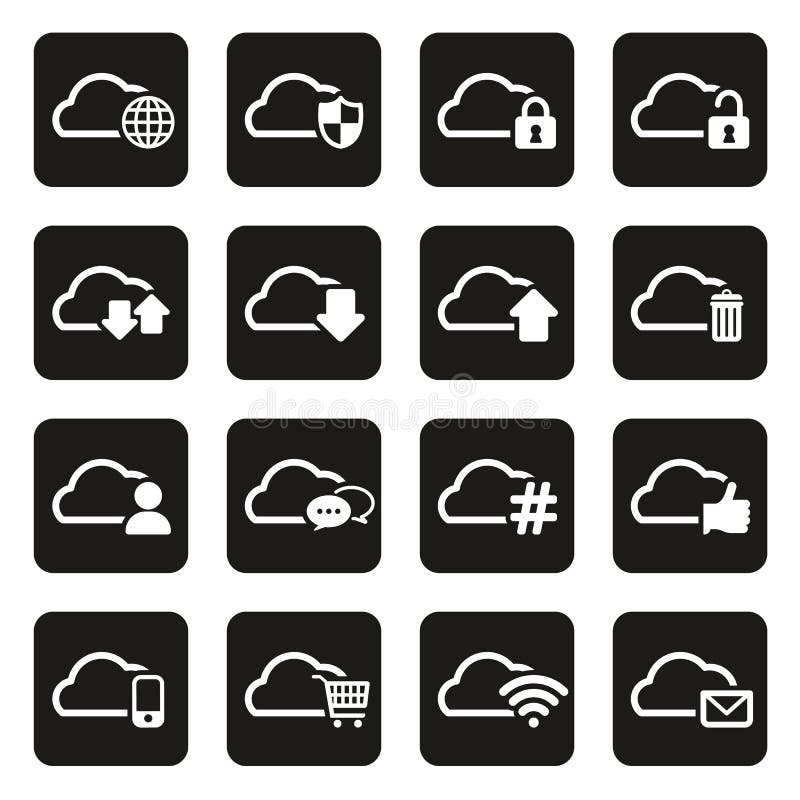 Cloud Service Icons All in One Icons Black & White Color Flat Design ...