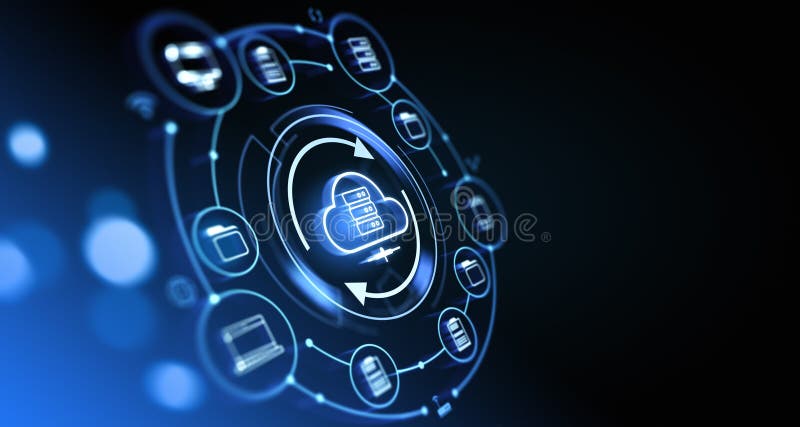 Cloud Service Storage Hologram and Backup, Files Synchronization Sign ...