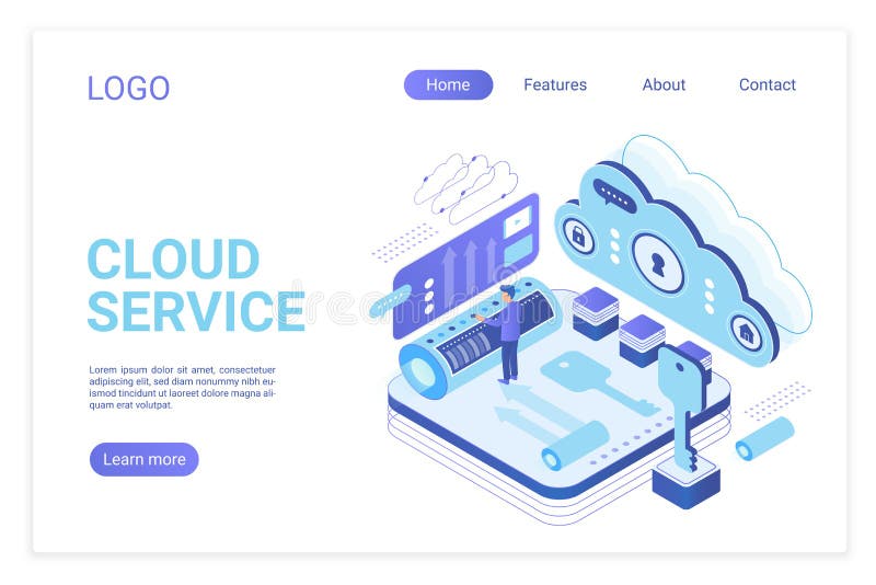 Cloud Service Landing Page Isometric Vector Template. Programmer ...