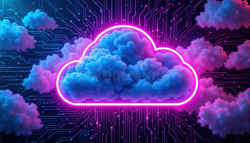 Cloud Service Provider Concept with .neon Clouds Representing Digital ...