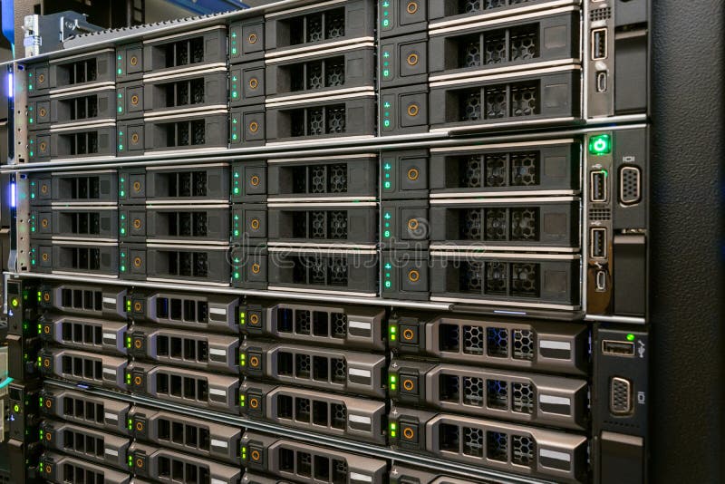 Hosting Platform for Modern Internet Resources. Rack with Server Data ...