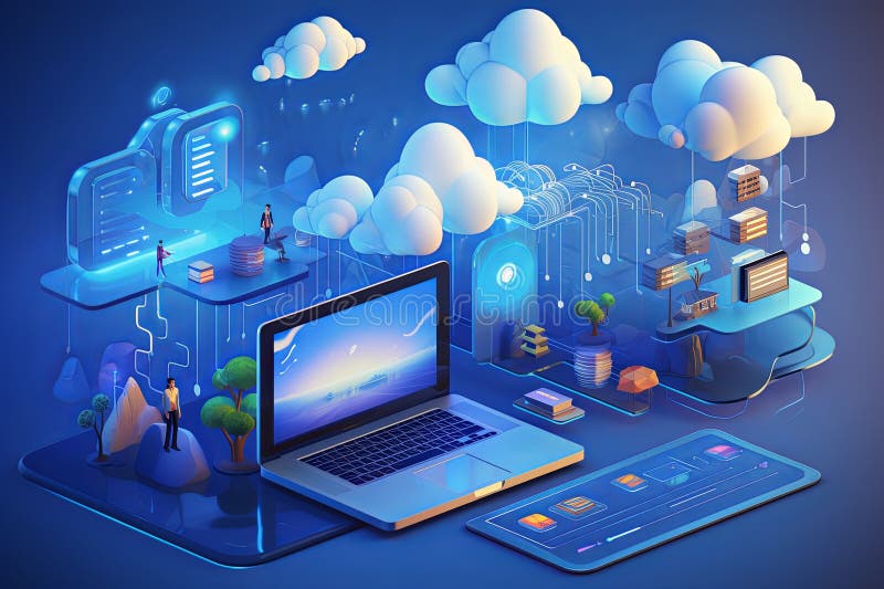 Cloud Services and Business People Touch Laptop User Interface with ...