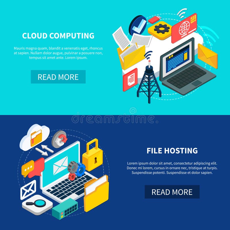 Cloud Computing and File Hosting Banners Stock Vector - Illustration of ...