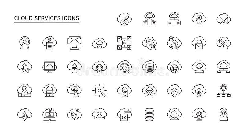 Cloud Services Icons Set - Technology and Data Concepts Stock Vector - Illustration of clean ...