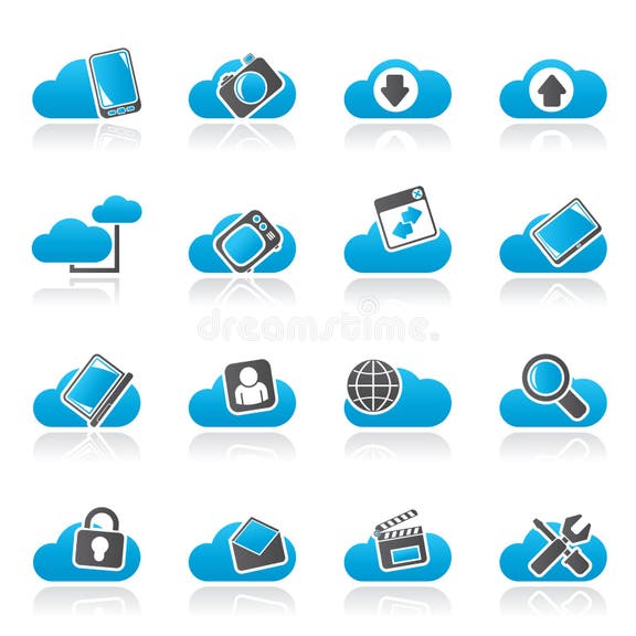 Cloud Services and Objects Icons Stock Vector - Illustration of search ...
